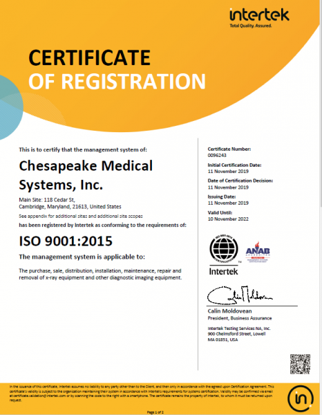 ISO Certification Received! | Chesapeake Medical Systems